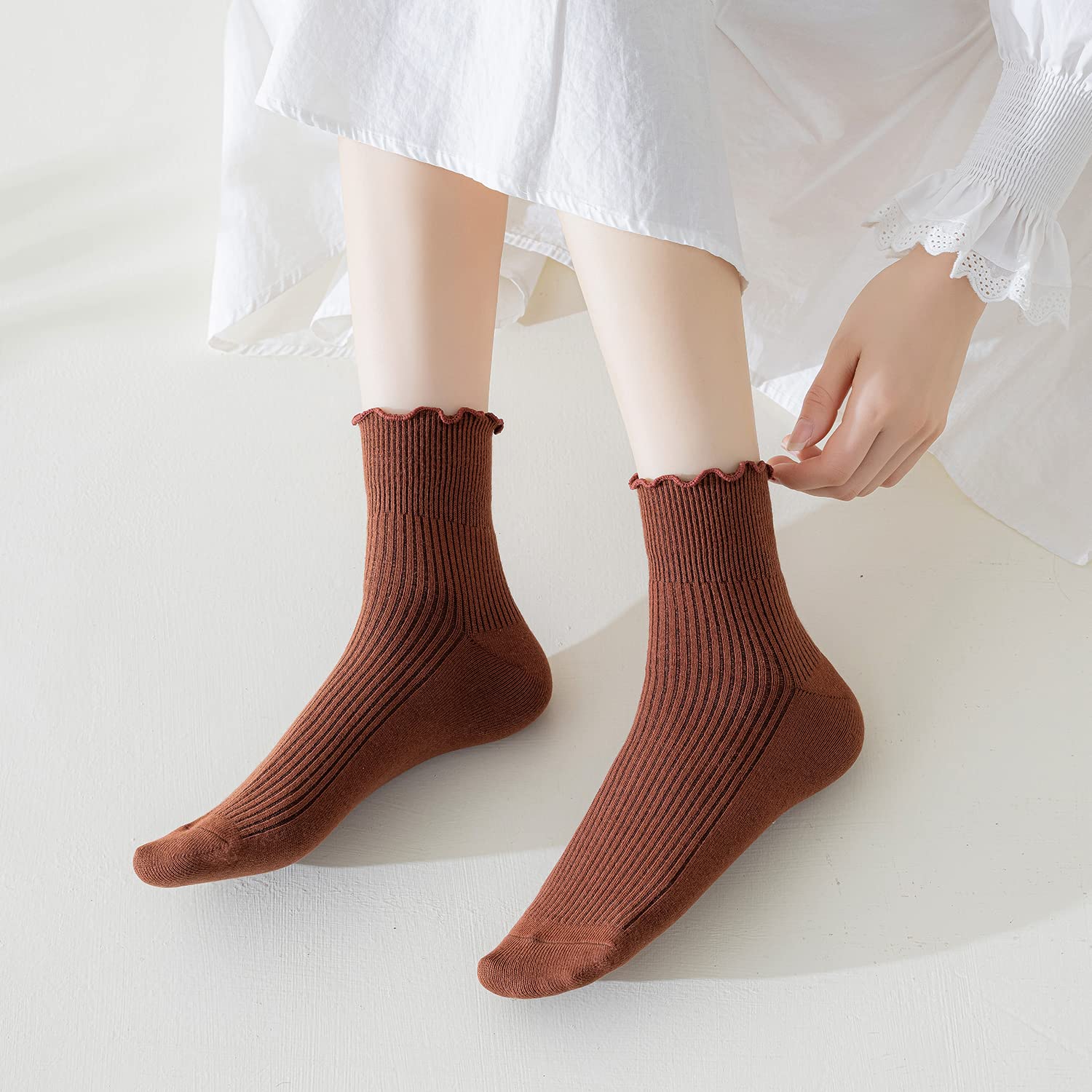 Mcool Mary Women's Ruffle Socks,Casual Cute Ankle Socks Cotton Knit Lettuce Low Cut Frilly Crew Socks for Women 6 Pack