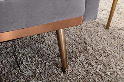 NOSGA Velvet Sofa, Convertible Loveseat Accent Sofa with Two Pillows, Modern Sleeper Sofa Couch Rose Gold Metal Feet for Living Room, Bedroom (Grey)