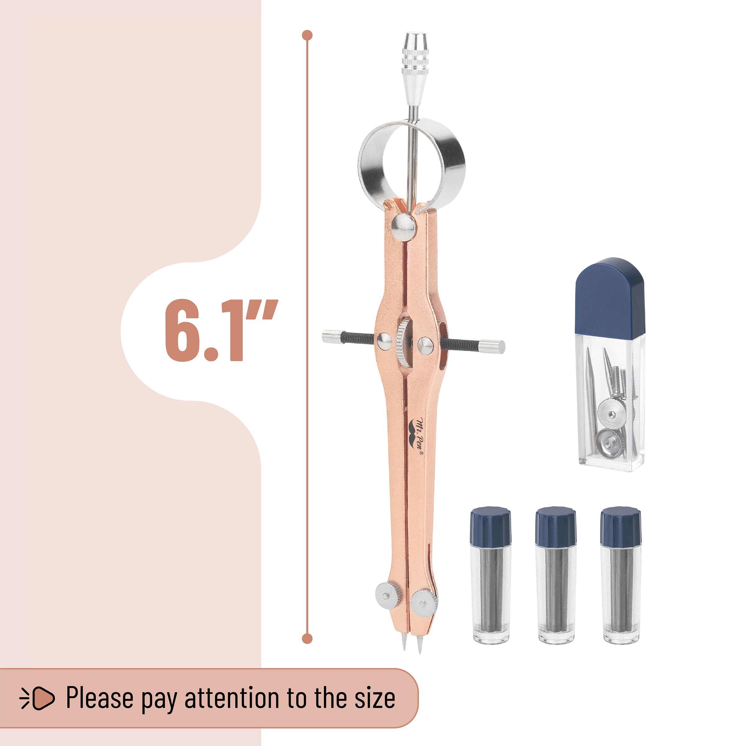 Mr. Pen Professional Geometry Compass - Rose Gold, Metal with Lock, Drawing & Drafting Compass - Extra Leads Included