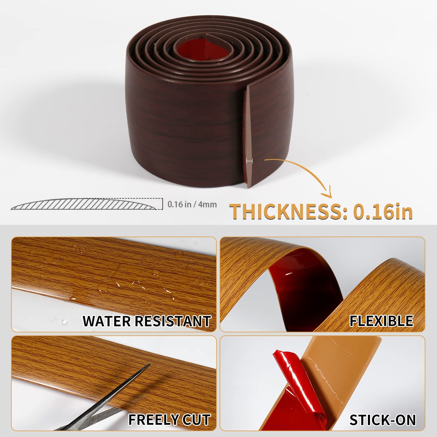 Floor Transition Strip, 3.3 Ft Self Adhesive Vinyl Flooring Transition Strips Wood to Tile Floor Divider Strip for Joining Floor Gaps Tiles Carpet Threshold Transition (1.58in W, Coffee)