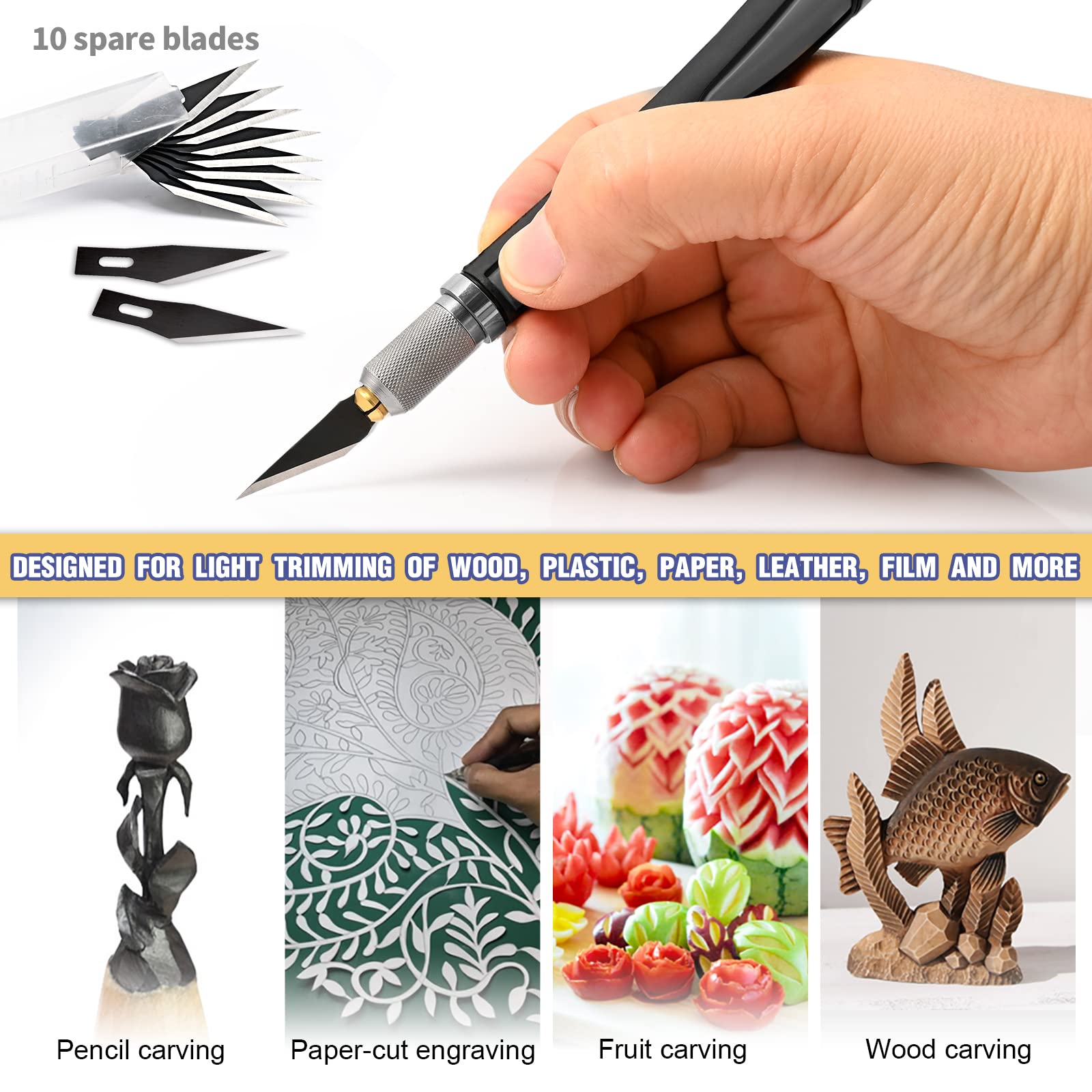 NEWISHTOOL Hobby Knife Precision Craft Knife Set Utility Exacto Knife with 10 PCS Fine Point Razor Art Knife Tool for Architecture Modeling, Pumpkin Cutting, Scrapbooking, Wood Working Stencil