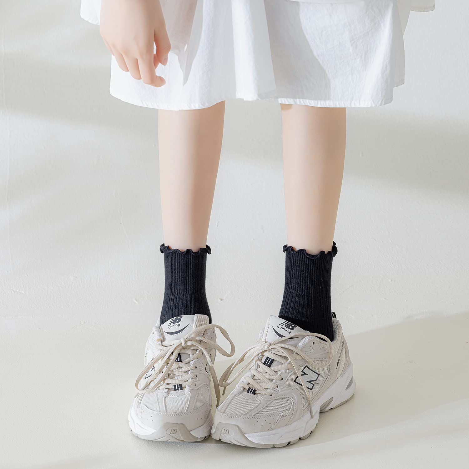 Mcool Mary Women's Ruffle Socks,Casual Cute Ankle Socks Cotton Knit Lettuce Low Cut Frilly Crew Socks for Women 6 Pack