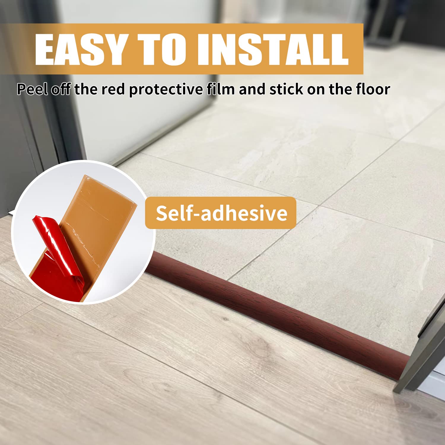 Floor Transition Strip, 3.3 Ft Self Adhesive Vinyl Flooring Transition Strips Wood to Tile Floor Divider Strip for Joining Floor Gaps Tiles Carpet Threshold Transition (1.58in W, Coffee)