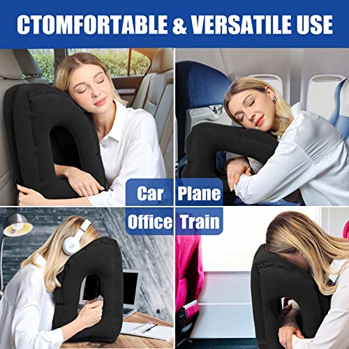 SAHEYER Inflatable Travel Pillow, Inflatable Neck Pillow for Airplane Travel Essentials and Office Nap, with 3D Eye Mask, Earplugs, Luggage Tag Initial & Portable Drawstring Bag (Black)