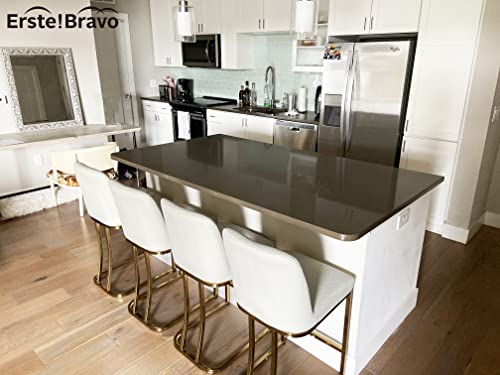 Erste!Bravo Creamy White Counter Height Bar Stools Set of 4 for Kitchen Counter 24 Inch Modern Gold Barstools with Back Faux Leather Upholstered Farmhouse Bar Chairs Island Stools, Creamy White+Gold