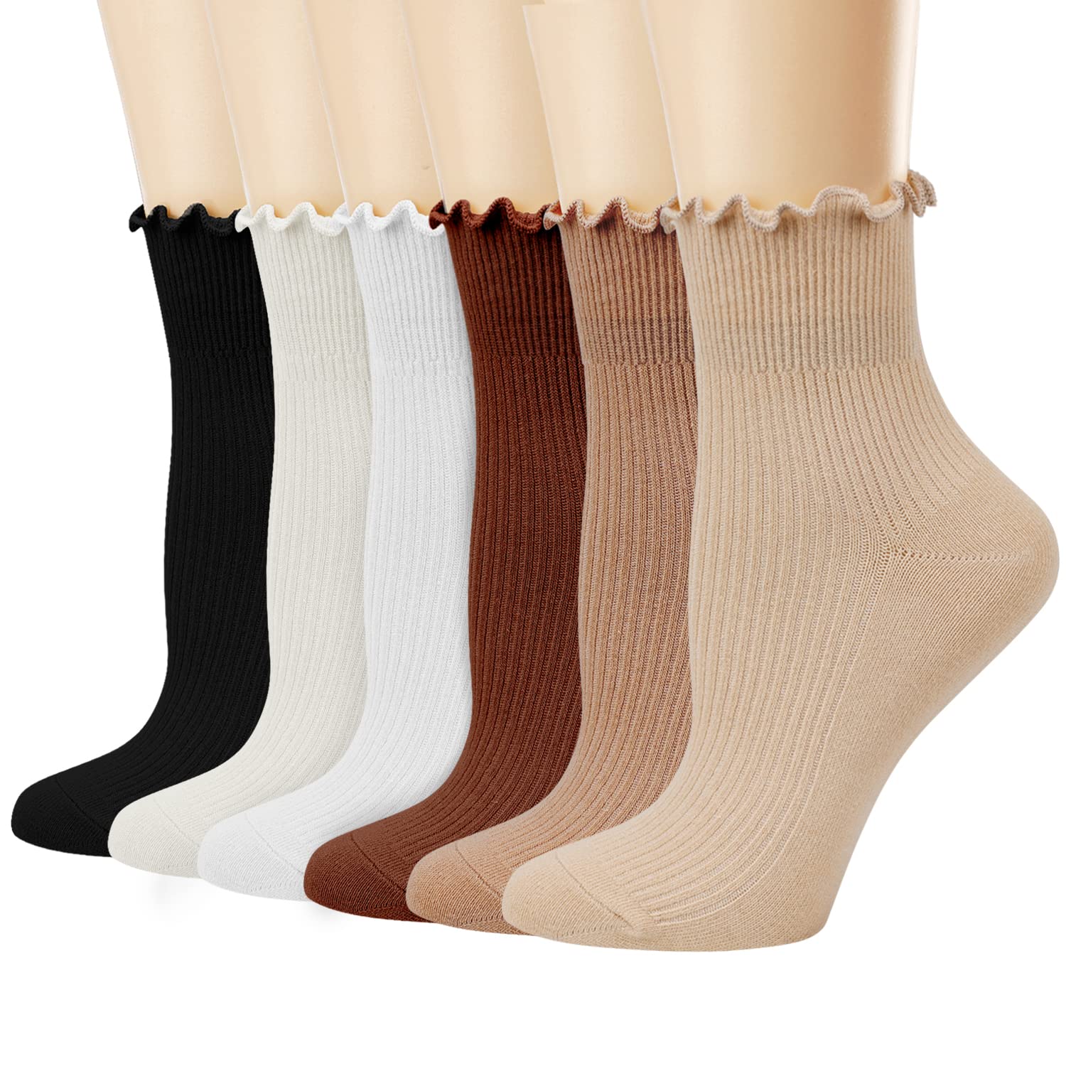 Mcool Mary Women's Ruffle Socks,Casual Cute Ankle Socks Cotton Knit Lettuce Low Cut Frilly Crew Socks for Women 6 Pack