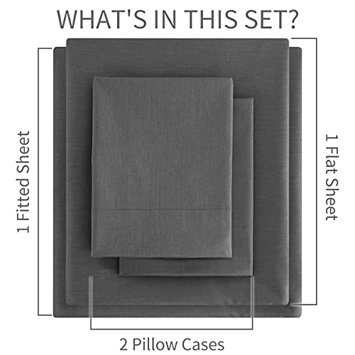 HYPREST Extra Deep Pocket Queen Sheet Sets Fits 18"-24" in Deep Mattress -100% Cotton Queen Sheet Set 400 Thread Count,Grey Hotel Luxury Soft Wrinkle Free Cooling Sheet Sets for Queen Bed Deep Pocket