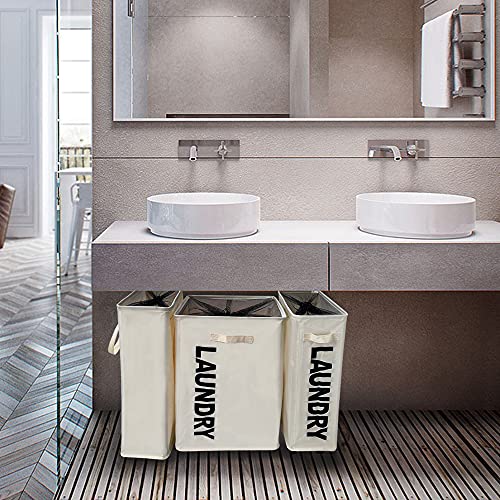 24Inch Slim Large Laundry Basket Collapsible Fabric Laundry Hamper Out Carrying Laundry Bag Tall Thin Dirty Laundry Hamper Basket Home Corner Bin（Beige）