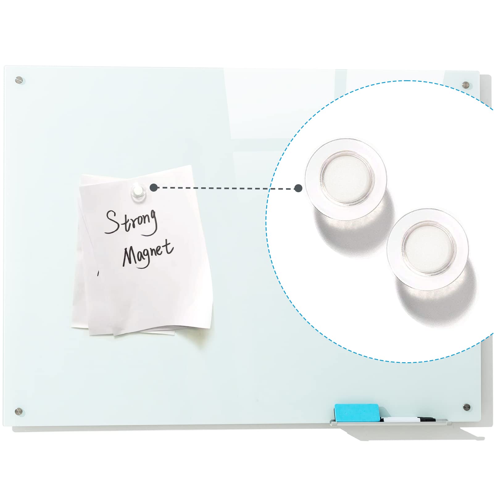 Magnetic Glass Whiteboard, 36"x48"(90x120cm) Frameless Dry Erase Board White Board Surface Wall Mounted for Office, Classroom & Home