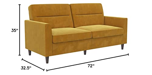 Novogratz Concord Sofa, Small Space Living Room 3 Seater, Pocket Coil Cushions, Mustard Yellow Velvet