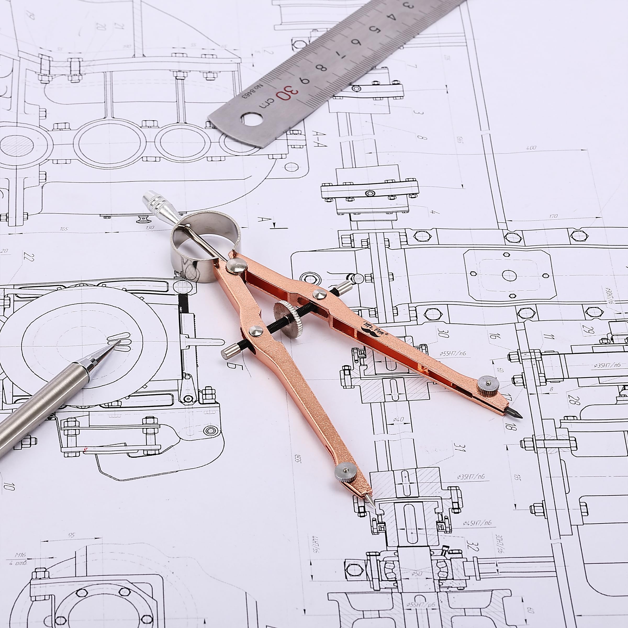 Mr. Pen Professional Geometry Compass - Rose Gold, Metal with Lock, Drawing & Drafting Compass - Extra Leads Included