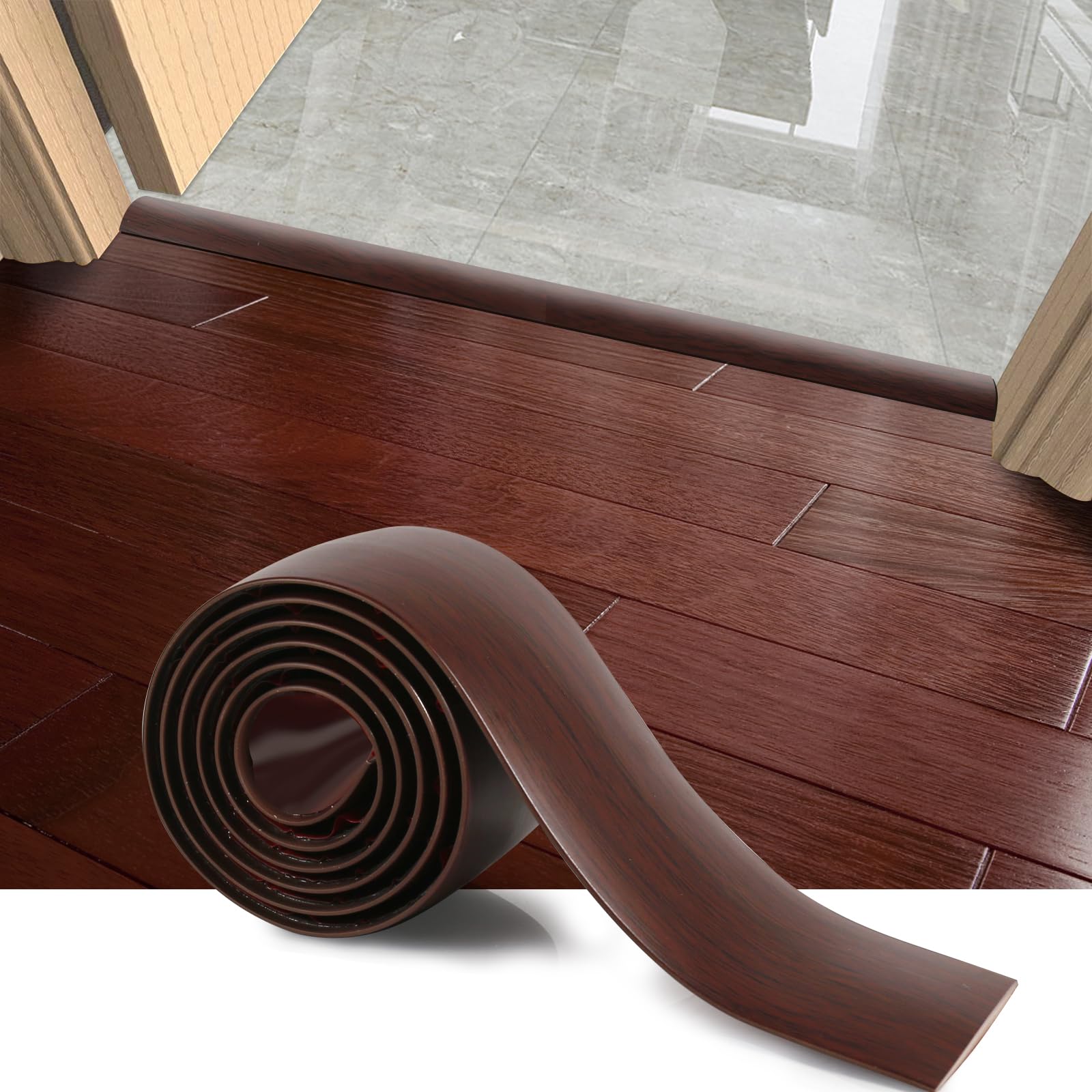 Floor Transition Strip, 3.3 Ft Self Adhesive Vinyl Flooring Transition Strips Wood to Tile Floor Divider Strip for Joining Floor Gaps Tiles Carpet Threshold Transition (1.58in W, Coffee)
