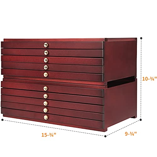 MEEDEN 10-drawer Wood Artist Supply Storage Box, Portable Beechwood Multifunctional Pencil Brush Organizer Wood Box with Drawer&Compartments for Pastels, Pencils, Pens, Makeup Brushes(Mahogany Color)