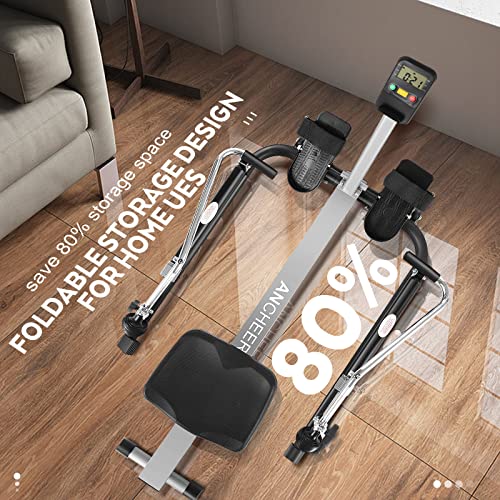 ANCHEER Rowing Machine, Hydraulic Rowing Machines for Home Use Foldable with 12 Resistance Levels & Upgraded LCD Monitor, 290LBS Loading Capacity for Full Body Cardio Exercise