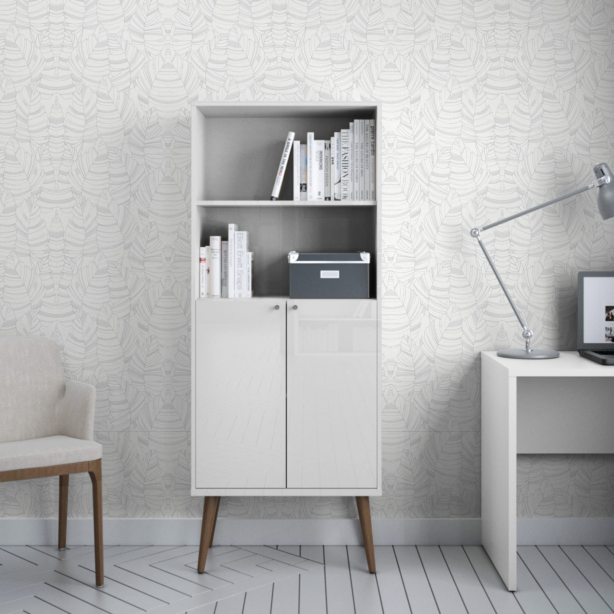 Manhattan Comfort Peel and Stick Wallpaper, Quick and Easy Self Adhesive Removable Decorative Design for Wall Covering, Cabinets, Drawers, Shelves, Crafts, 18 Ft. x 20.5 in., Floral Leaf