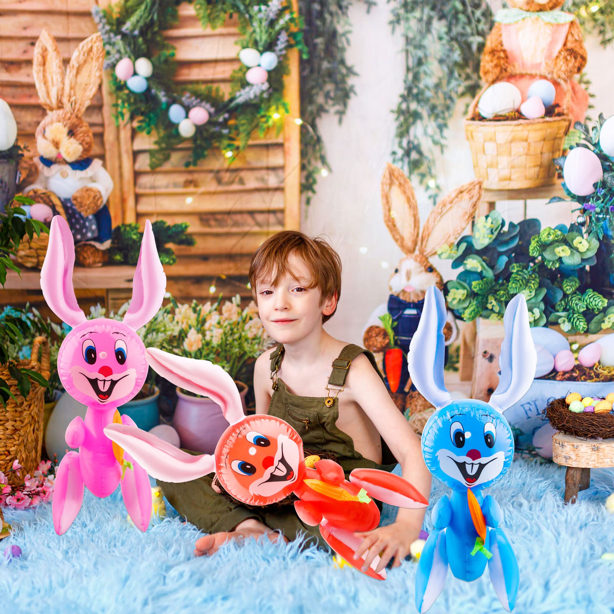 Sonarun 9 Pieces Inflatable Easter Bunny 23 Inch Easter Inflates Rabbits Outdoor Party Decorations for Easter Egg Hunt Supplies Bunny Themed Party Favors