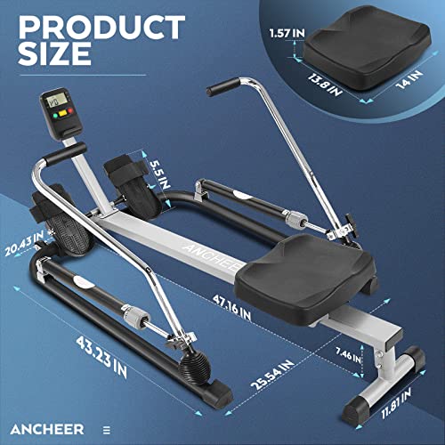 ANCHEER Rowing Machine, Hydraulic Rowing Machines for Home Use Foldable with 12 Resistance Levels & Upgraded LCD Monitor, 290LBS Loading Capacity for Full Body Cardio Exercise
