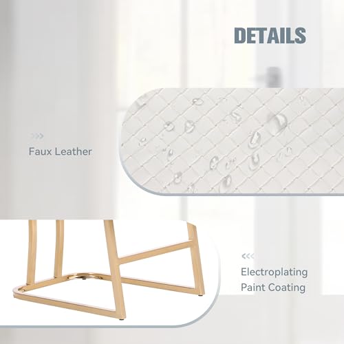 Erste!Bravo Creamy White Counter Height Bar Stools Set of 4 for Kitchen Counter 24 Inch Modern Gold Barstools with Back Faux Leather Upholstered Farmhouse Bar Chairs Island Stools, Creamy White+Gold