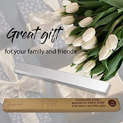 Hamletoff Magnetic Knife Holder for Wall no Drilling β 16 Inch Stainless Steel Magnetic Knife Holder Self Adhesive - Kitchen Magnetic Knife Strip with Adhesive Sticker