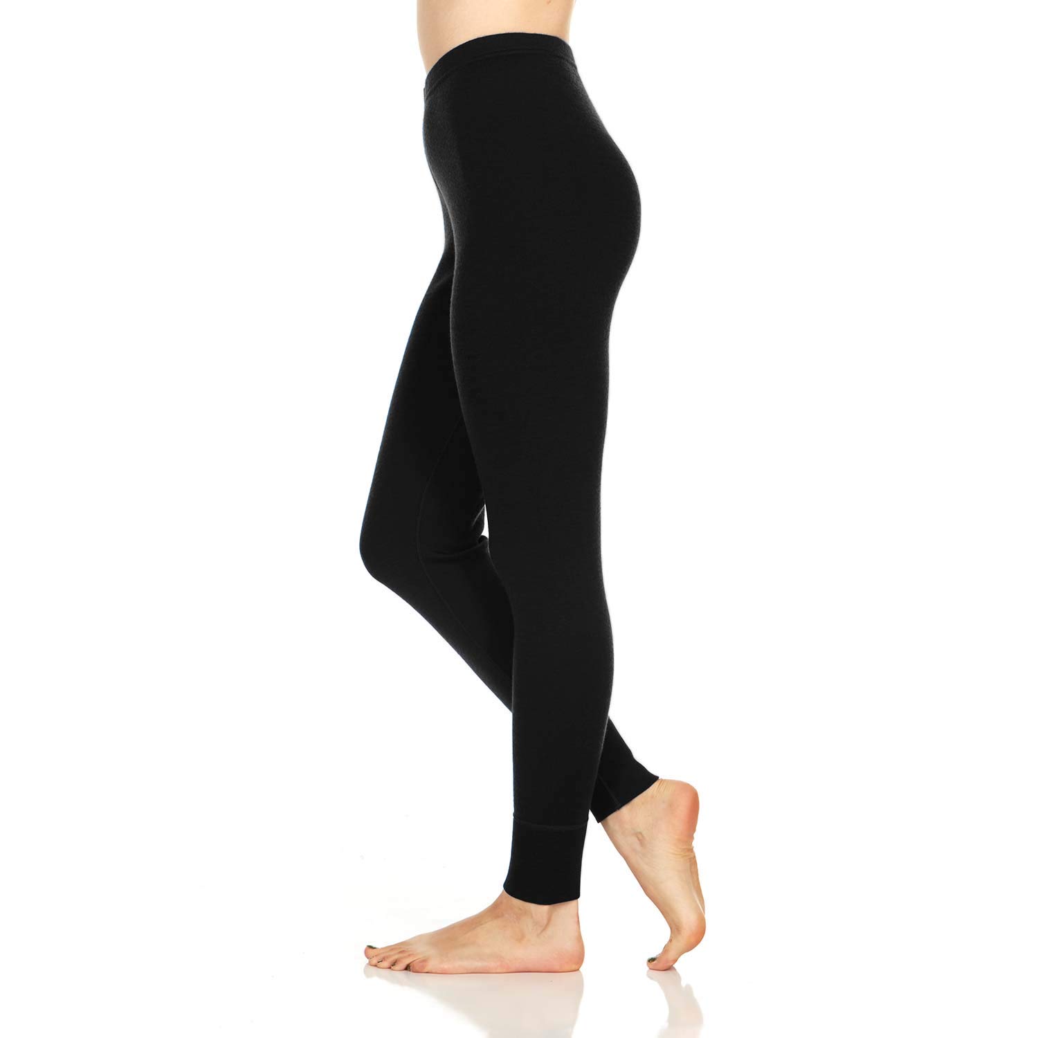 100% Merino Wool Women's Midweight Base Layer Bottoms - Thermal Underwear - No Itch Renewable Fabric - Black - Small Long/Tall