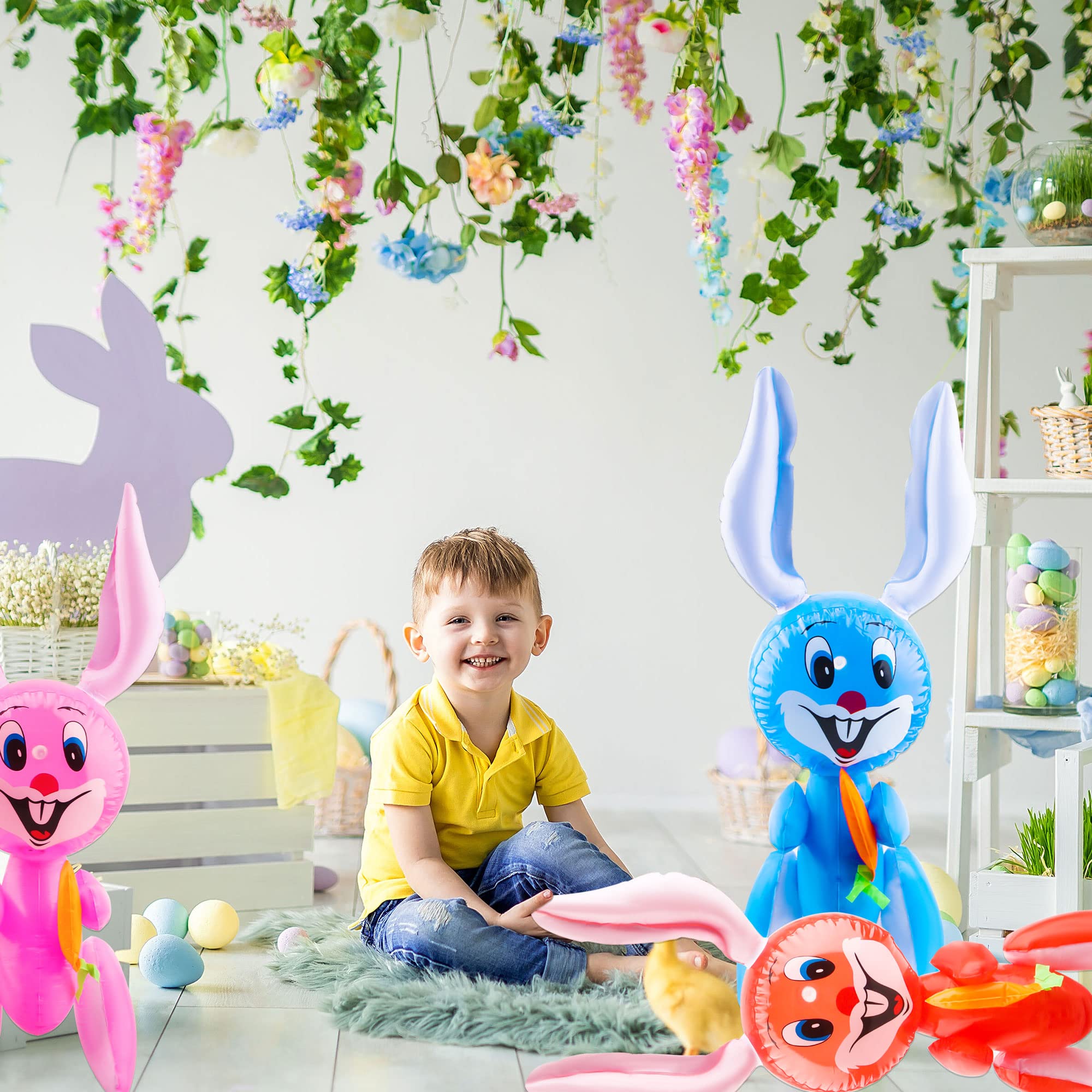 Sonarun 9 Pieces Inflatable Easter Bunny 23 Inch Easter Inflates Rabbits Outdoor Party Decorations for Easter Egg Hunt Supplies Bunny Themed Party Favors