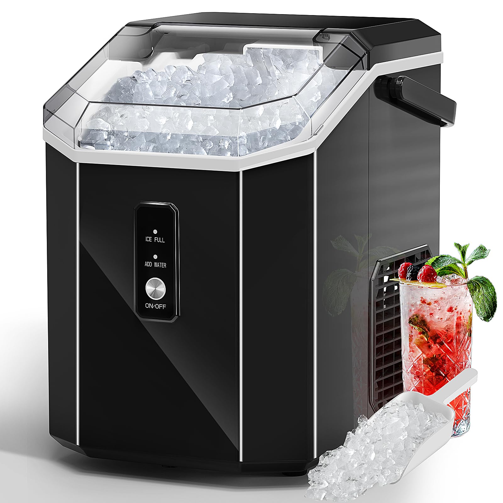 FREE VILLAGE Nugget Ice Maker Countertop, Pebble Ice Maker Machine, 33lbs Per Day, Self-Cleaning with Basket, Quiet Operation, 1.2Qt Water Reservoir, Portable Ice Machine for Home Office RV Party