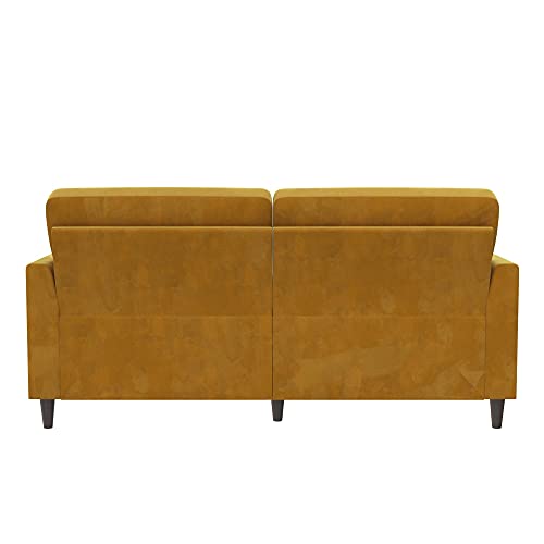 Novogratz Concord Sofa, Small Space Living Room 3 Seater, Pocket Coil Cushions, Mustard Yellow Velvet