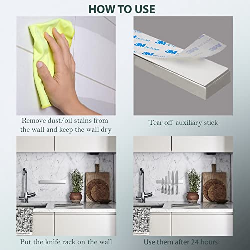 Hamletoff Magnetic Knife Holder for Wall no Drilling β 16 Inch Stainless Steel Magnetic Knife Holder Self Adhesive - Kitchen Magnetic Knife Strip with Adhesive Sticker