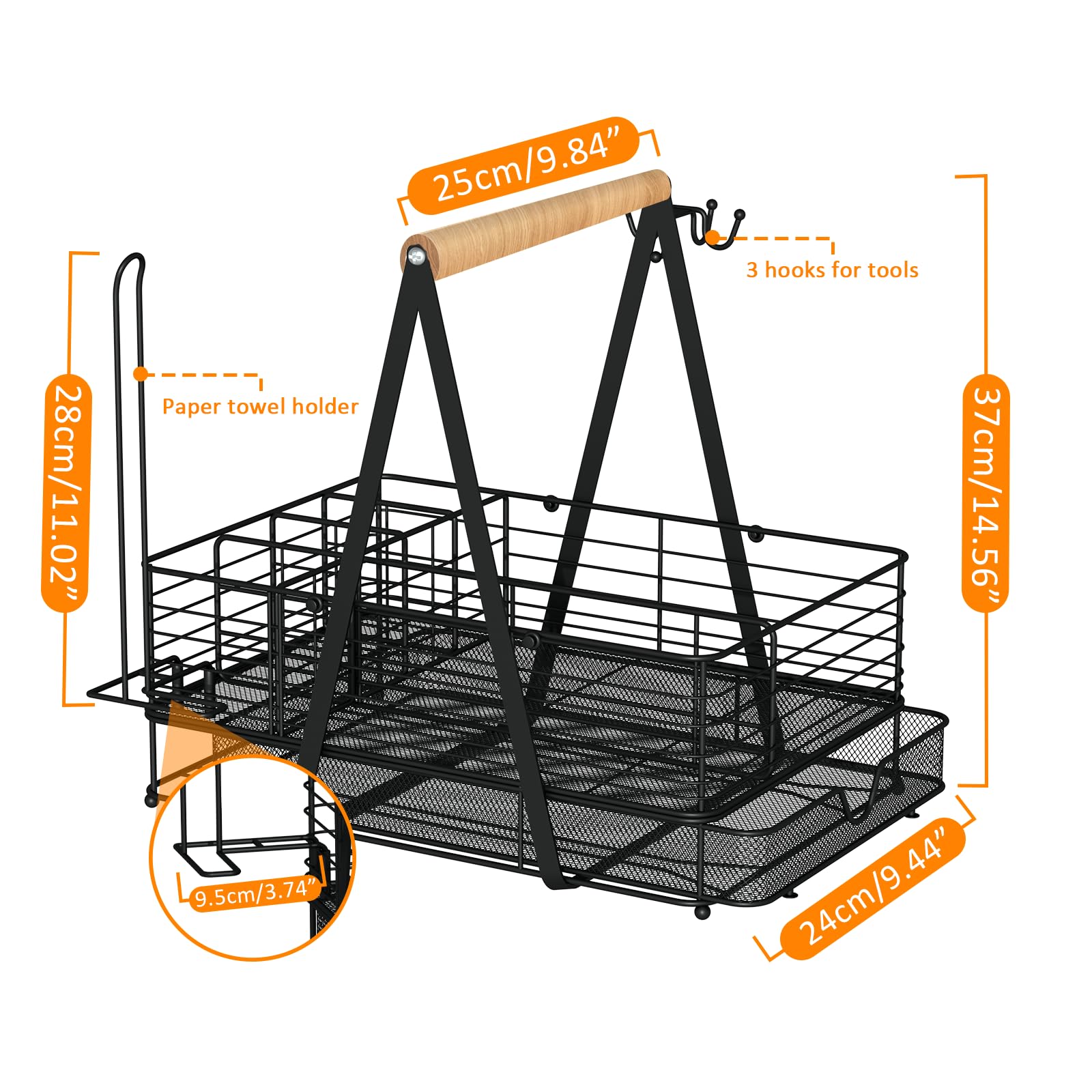 Grill Caddy for Outdoor Grill, Picnic Caddy and Grill Utensil Caddy, Condiment Caddy, BBQ Caddy with Drawer, Adjustable Compartment Storage, Quick Assemble Grill Accessories Storage