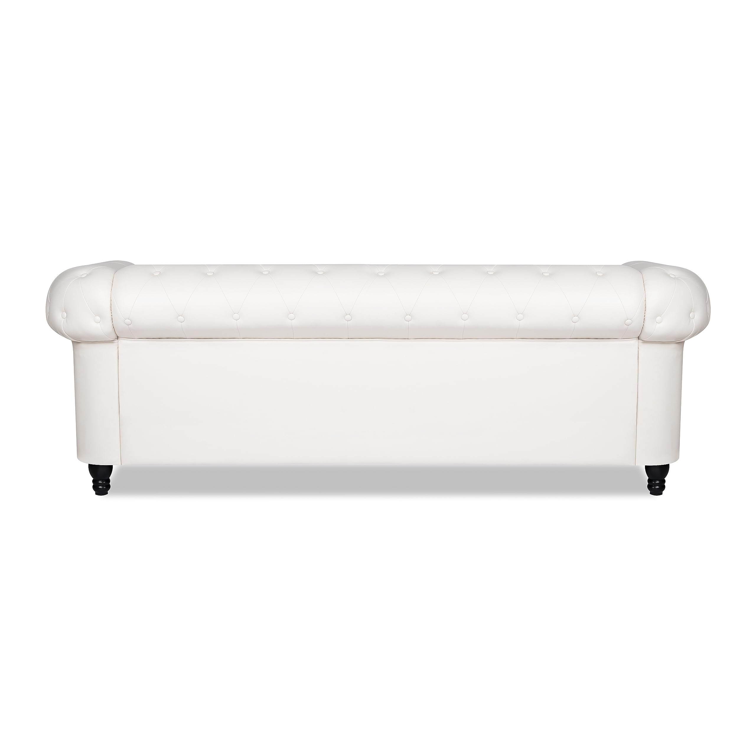 Naomi Home Emery Chesterfield Sofa with Rolled Arms, Tufted Cushions / 3 Seater Sectional Sofa Couch for Small Spaces, Living Room, Bedroom, Apartment Easy Tool-Free Assembly - White, Air Leather