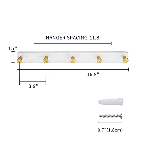 SARIHOSY Coat Rack Wall Mounted, Metal with Marble Coat Rail with 5 Hooks Rail, Heavy Duty Wall Hooks for Coat, Entryway Hanging Coat Rack, Bathroom, Bedroom, Closet Room