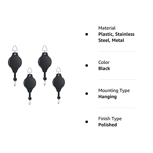 NC123 4 Pack Plant Pulley Retractable Plant Hook Pulley Adjustable Plant Hanger Hanging Flower Basket for Garden Baskets Pots and Birds Feeder in Different Height Lower and Raise