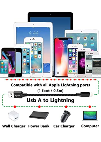 GKW Short iPhone Charger Cable 1ft Power Bank Cable,1 Foot Lightning Cable Compatible with iPhone 12 Pro Max/12 Mini/11 Pro Max/Xs Max/XR/X/8 Plus/SE 2020/7/6/5/se,Black