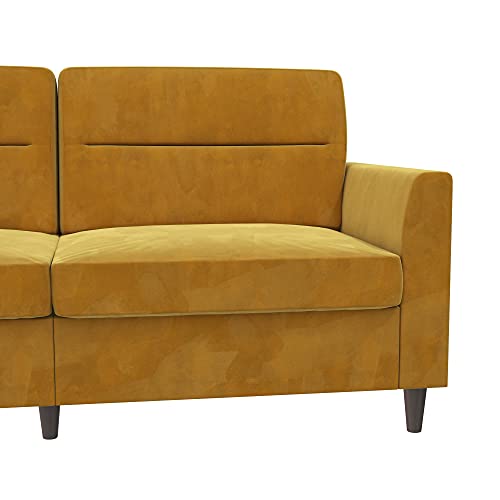 Novogratz Concord Sofa, Small Space Living Room 3 Seater, Pocket Coil Cushions, Mustard Yellow Velvet
