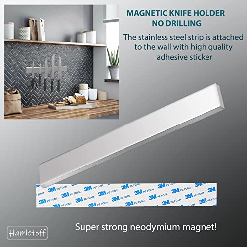 Hamletoff Magnetic Knife Holder for Wall no Drilling β 16 Inch Stainless Steel Magnetic Knife Holder Self Adhesive - Kitchen Magnetic Knife Strip with Adhesive Sticker