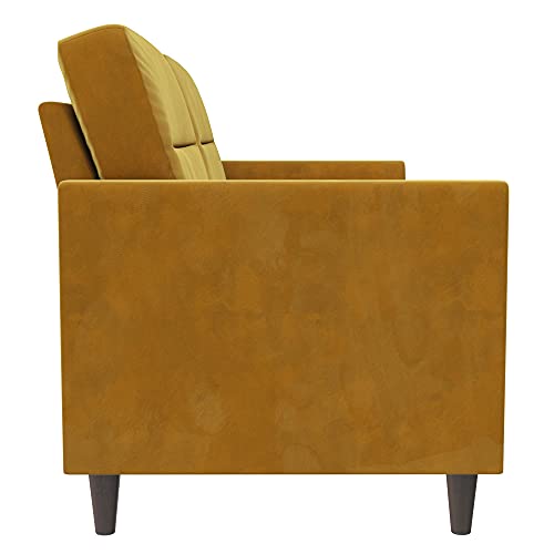 Novogratz Concord Sofa, Small Space Living Room 3 Seater, Pocket Coil Cushions, Mustard Yellow Velvet