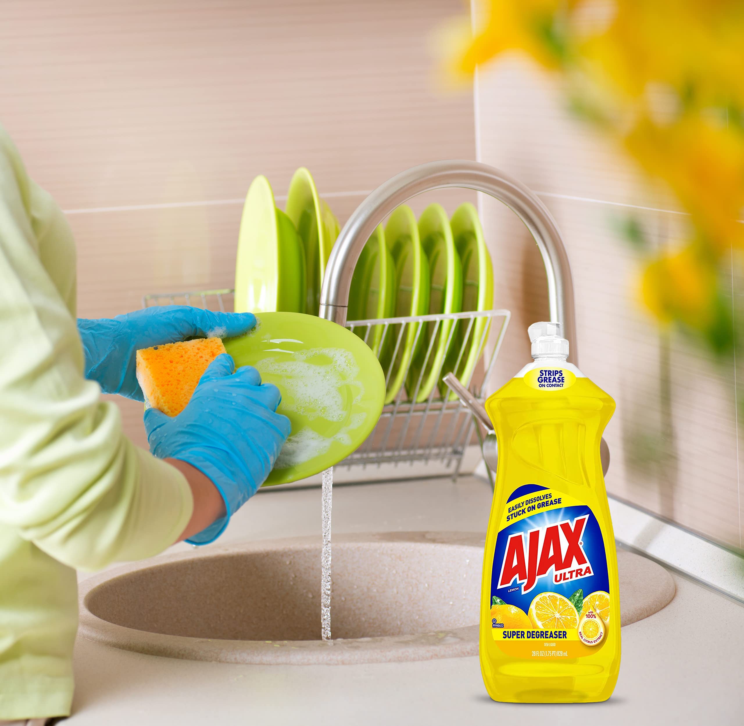Ajax Dishwashing Liquid Dish Soap, 28 Ounce Ajax Dish Soap Lemon Scent Super Degreaser and Cleaner, All Purpose Cleanser, Total 84 Ounces, 3 Pack