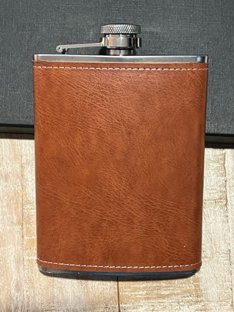 Brown Leather Hip Flask 8 Oz Stainless Steel PU Leather Wrap Flask Gift Set with 2 Cups & Funnel