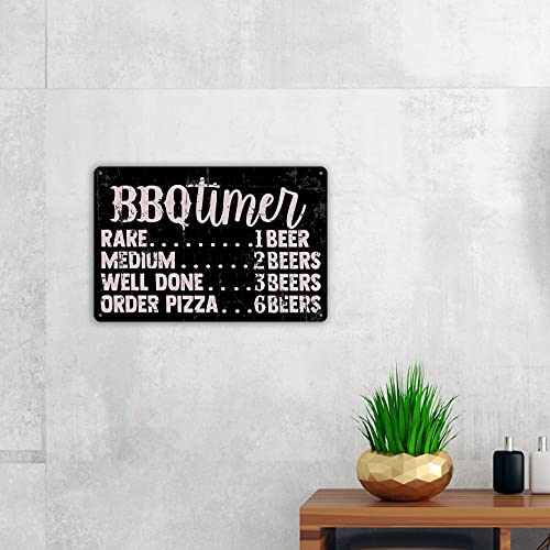 QIONGQI Funny BBQ Timer Quote Metal Tin Sign Wall Decor Retro BBQ Signs with Sayings for Home Kitchen Restaurant Café Decor Gifts