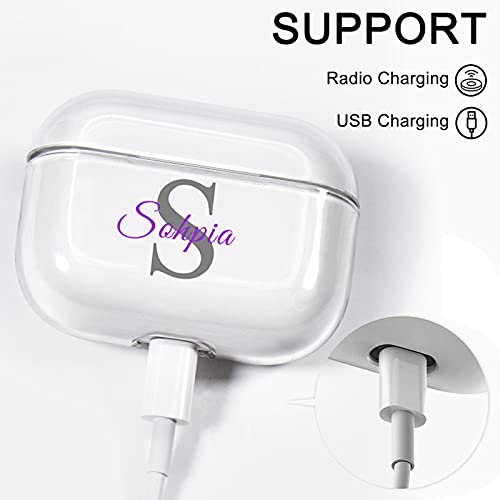 CaseHome Custom Name AirPods Case for Apple AirPod Pro, Personalized Gift Shock Absorption Soft Clear TPU Airpods Case Cover… (Clear Purple)