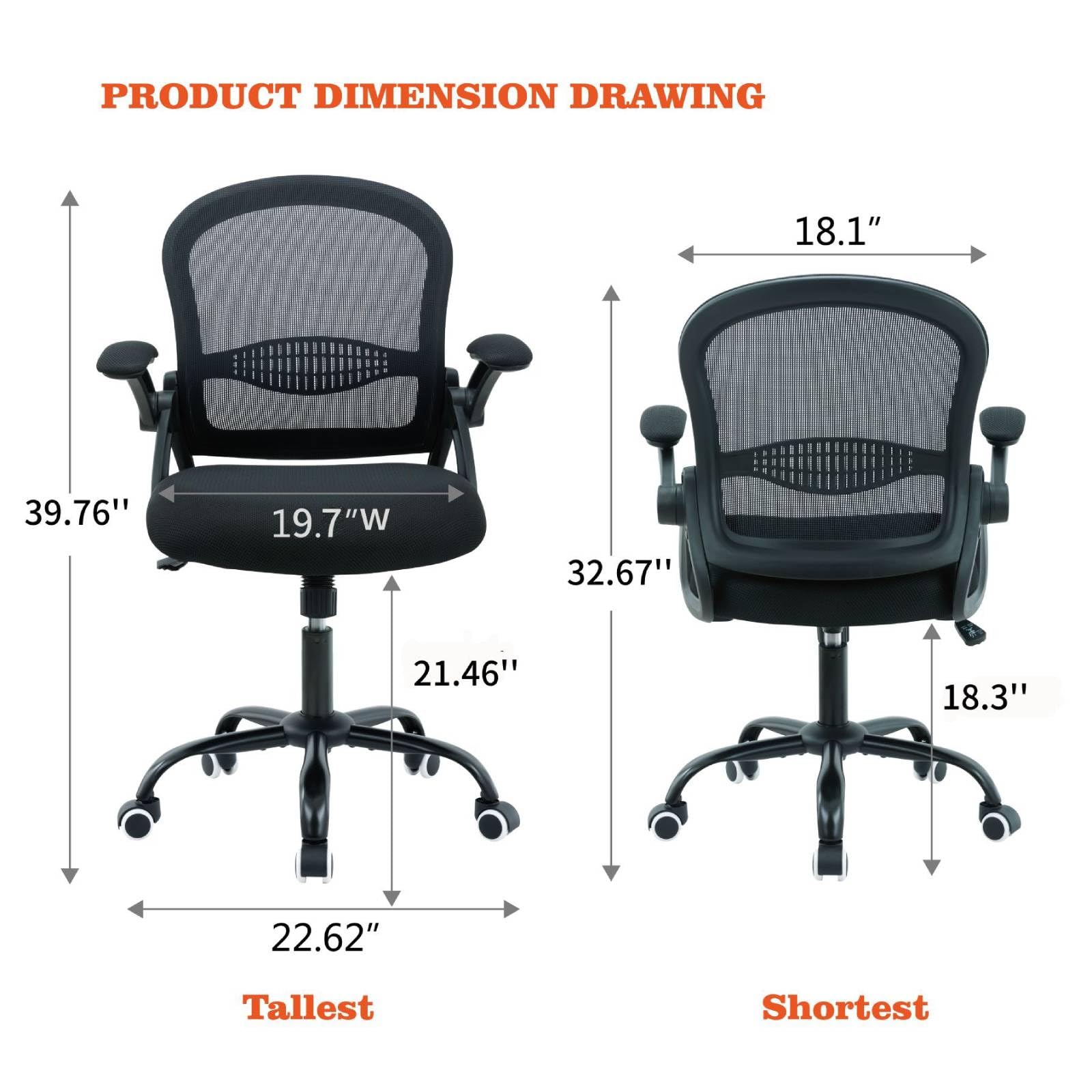 SAIBFARST Ergonomic Office Chair-Adjustable Height, Desk Chair with Wheels Mesh Computer Desk Chair with Flip-up Arms PU Leather Task Chair 300lbs