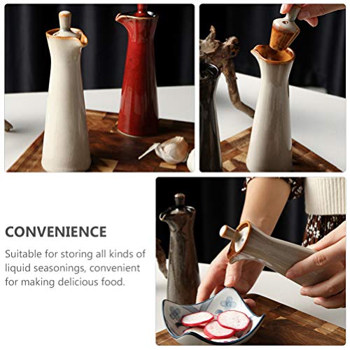Cabilock Ceramic Soy Sauce Bottle Porcelain Vinegar Pot Olive Oil Pot Container Dispenser Beauty Cosmetic Storage Jar for Home and Salon White