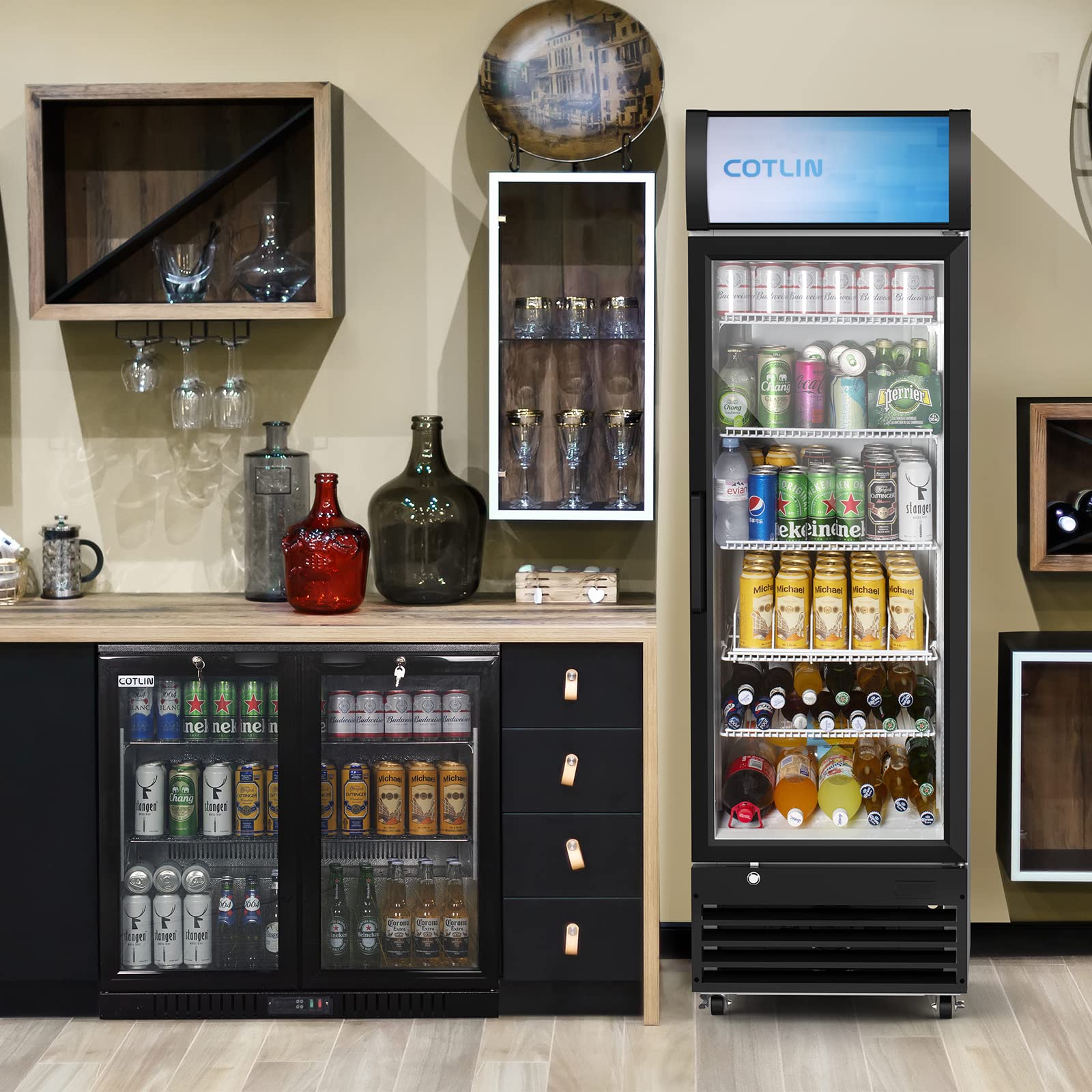 COTLIN 36" W Back Bar Cooler Beer Fridge Undercounter Refrigerator with LOW-E Glass Free Standing Beverage Refrigerator Adjustable Shelves for Soda Beer Wine, ETL NSF Approved, 2025 Upgraded