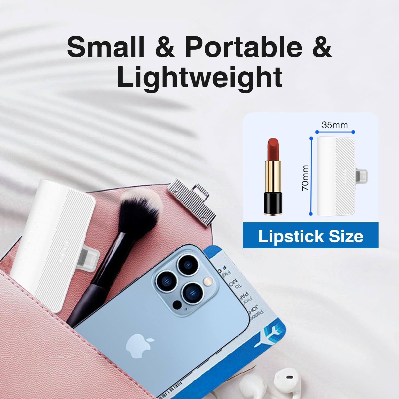 ATGIH Portable Charger for iPhone,5000mAh Ultra-Compact Fast Power Bank Compatible with iPhone 6/7/8/SE/11/XR/12/12 Pro Max/13/13 Pro Max/14/14 Pro Max/14 Plus/iPad Series(White)