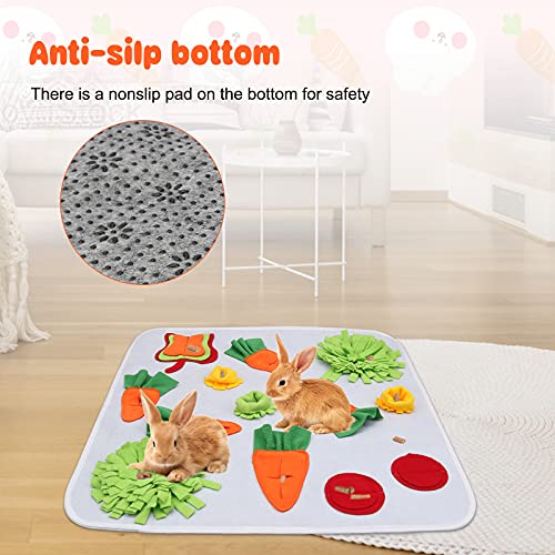 GINDOOR 24" x 24" Rabbit Foraging Mat, Interactive Feed Game for Boredom, Polar Fleece Pet Snuffle Pad Bed Treat Dispenser for Rabbits Bunny Guinea Pigs Chinchillas Ferrets