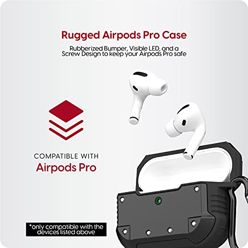 TALK WORKS AirPods Pro Case Cover with Keychain - Rugged Protective Hard Skin for AirPods Keychain Case Clip Carabiner Wireless Charging Compatible with Apple Air Pod Pro Carrying Case 2019 - Black