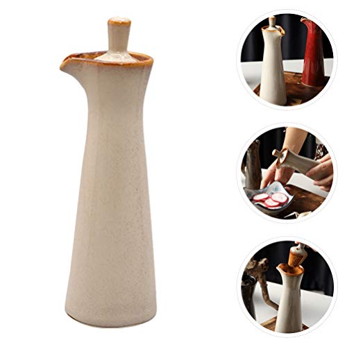 Cabilock Ceramic Soy Sauce Bottle Porcelain Vinegar Pot Olive Oil Pot Container Dispenser Beauty Cosmetic Storage Jar for Home and Salon White