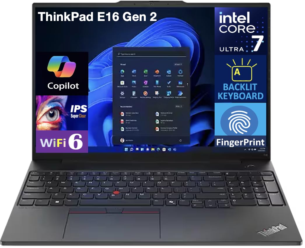 Lenovo ThinkPad E16 Gen 1 School & Business Laptop 16.0" IPS WUXGA (Intel i7-1355U, 24GB RAM, 1TB M.2 2242 SSD, Backlit KYB, FP Reader, Thunderbolt 4, WiFi 6, W11P) w/DKZ USB Port Expander