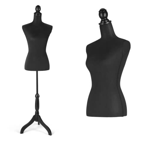 Encomle Dress Form Female Mannequin Torso, Height Adjustable Mannequin Body with Stand for Sewing, Display, Black