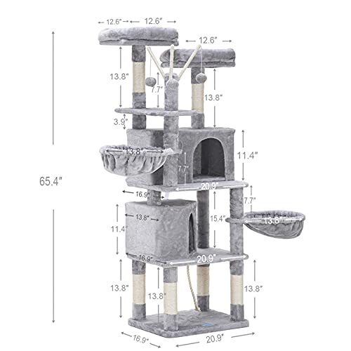 Hey-brother Cat Tree,Cat Tower,Cat Condo with Scratching Posts,Basket,2 Caves,2 Plush Perches,Activity Center with Removable Fur Ball Sticks,Light Grey MPJ027W